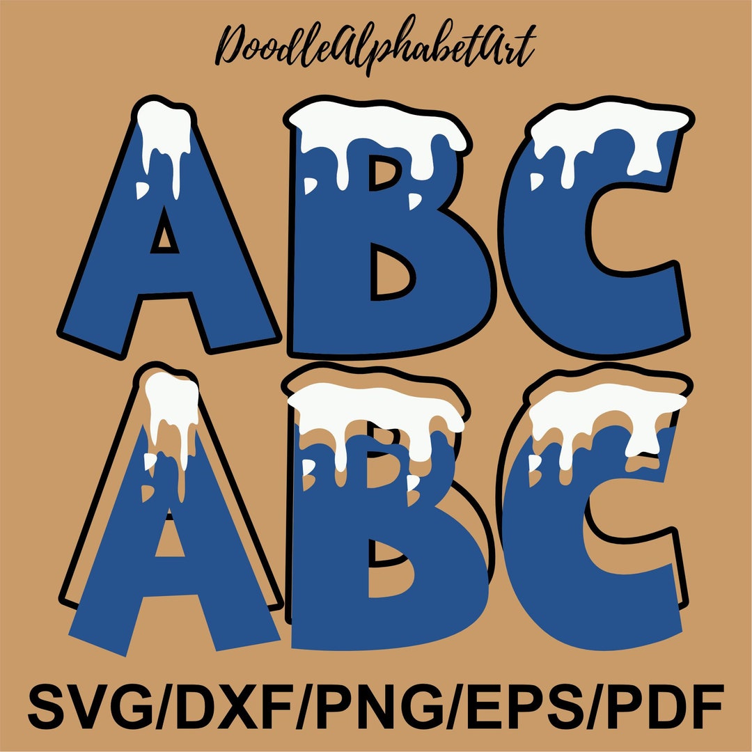 Winter Alphabet SVG, DXF, PNG, Eps, Pdf - Snow Letters & Numbers, Hand ...