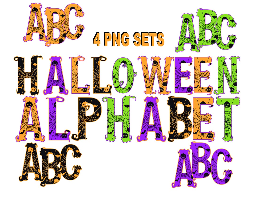 Halloween Pumpkin Ghost Doodle Alphabet PNG Bundle. A Set of Halloween ...