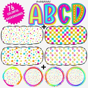 Colorful Backgrounds & Bright Funky Alphabet PNG, 5 Alpha Sets, 76 ...