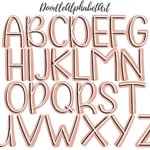 Black and White Center Line Doodle Alphabet Letters PNG Bundle, Boho ...
