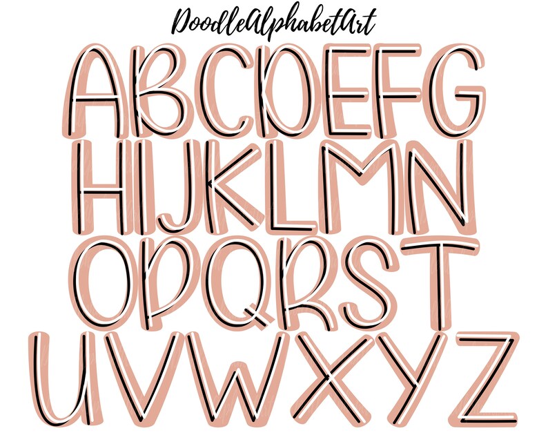 Boho Doodle Alphabet PNG Bundle: Hand-drawn Scribble Letters (digital ...