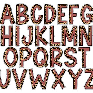 Half Leopard Boho Doodle Alphabet Letters PNG Bundle, Boho Sublimation ...