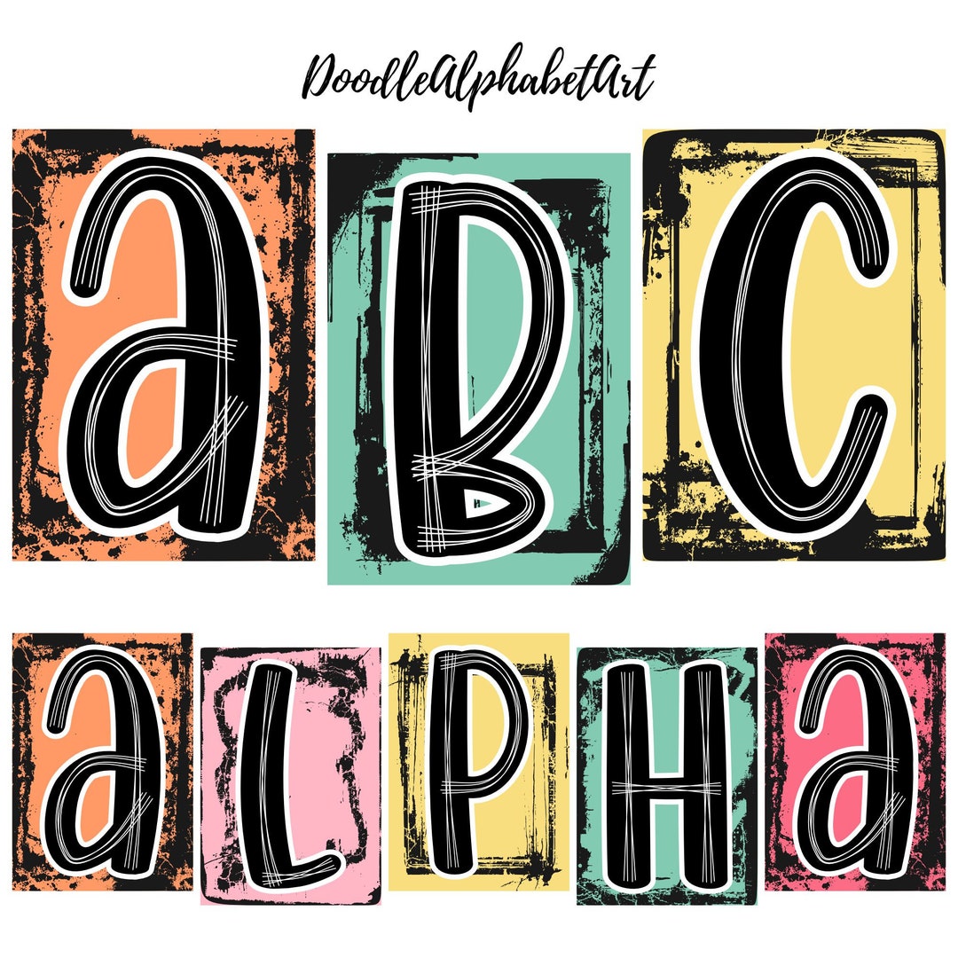 Teacher Font PNG, Grunge Blocks With Letters in 5 Alphapacks, Scribbled ...