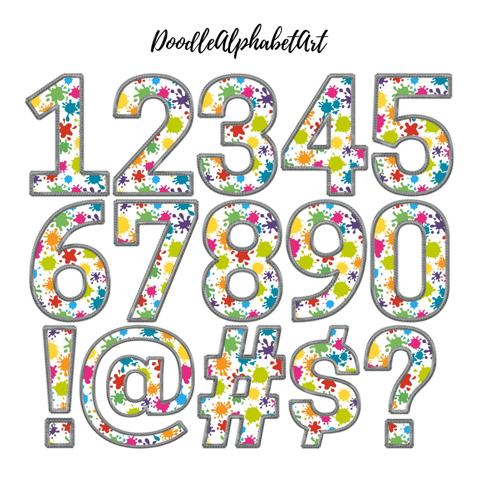 Splatters Alphabets, Faux Embroidery Stitch Alphabet PNG, Paint Splats ...