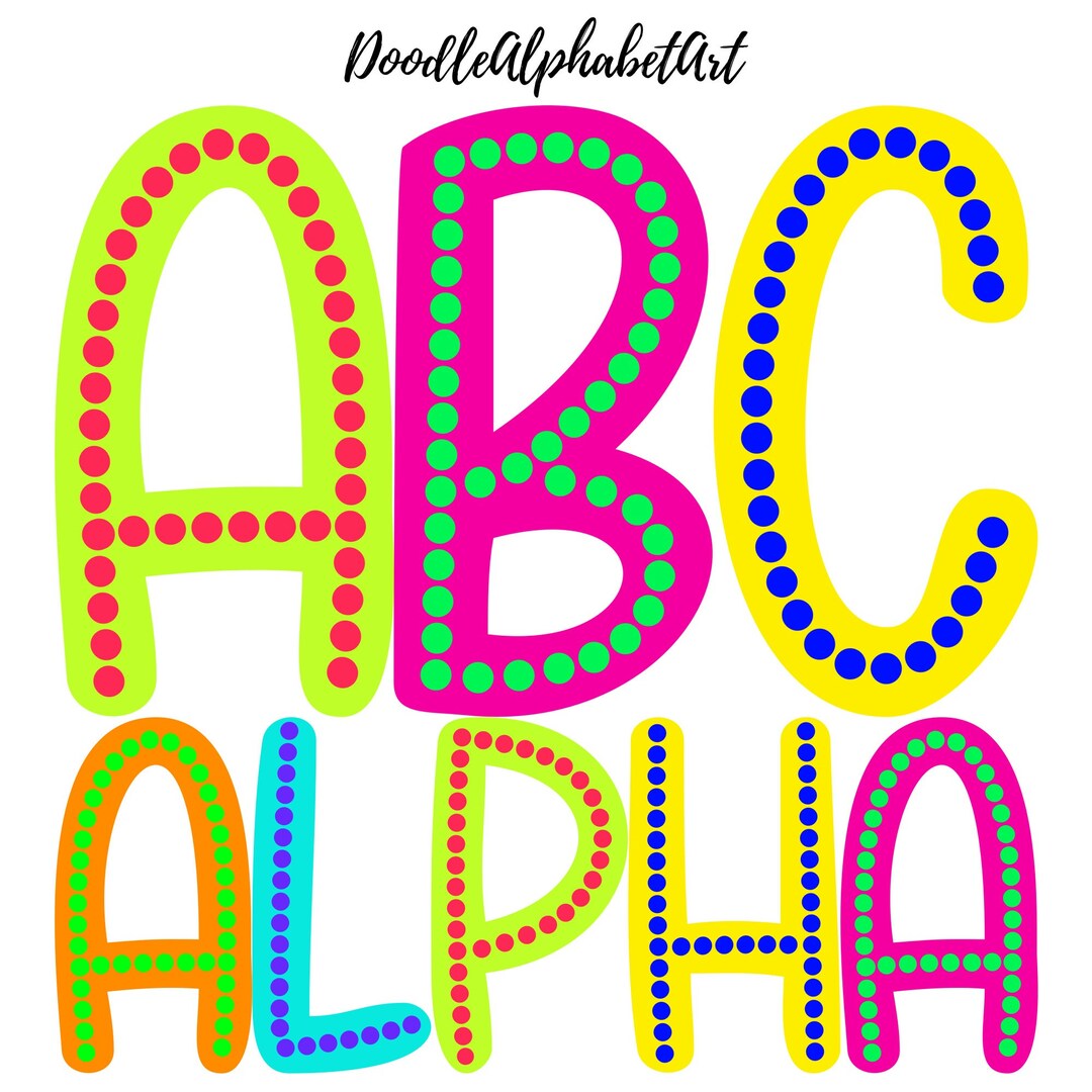 Colorful Dots Letters PNG Bundle, Bright Color, 5 Alpha Sets ...