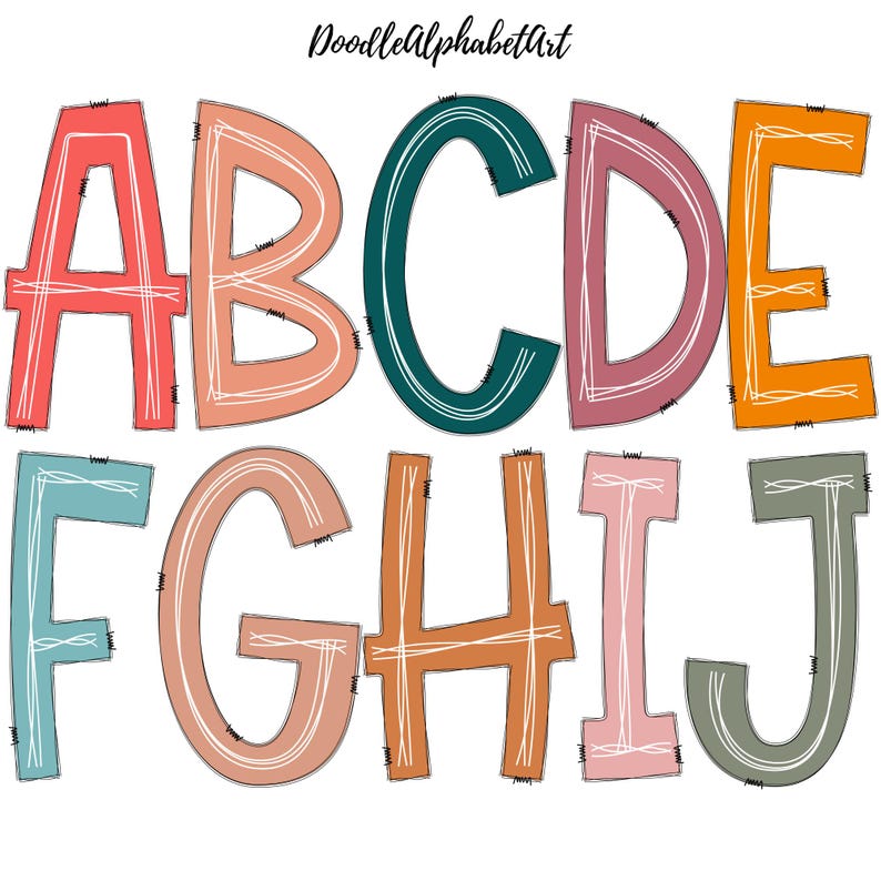 Boho Scribble Alphabet PNG Bundle: Bohemian Color Letters (digital ...