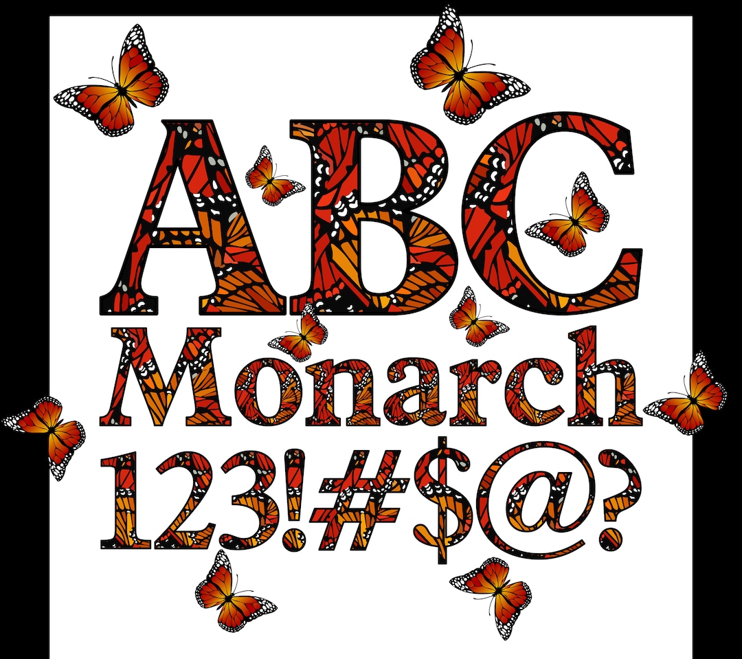 Monarch Butterfly Digital Doodle Alphabet Print PNG With Clipart ...