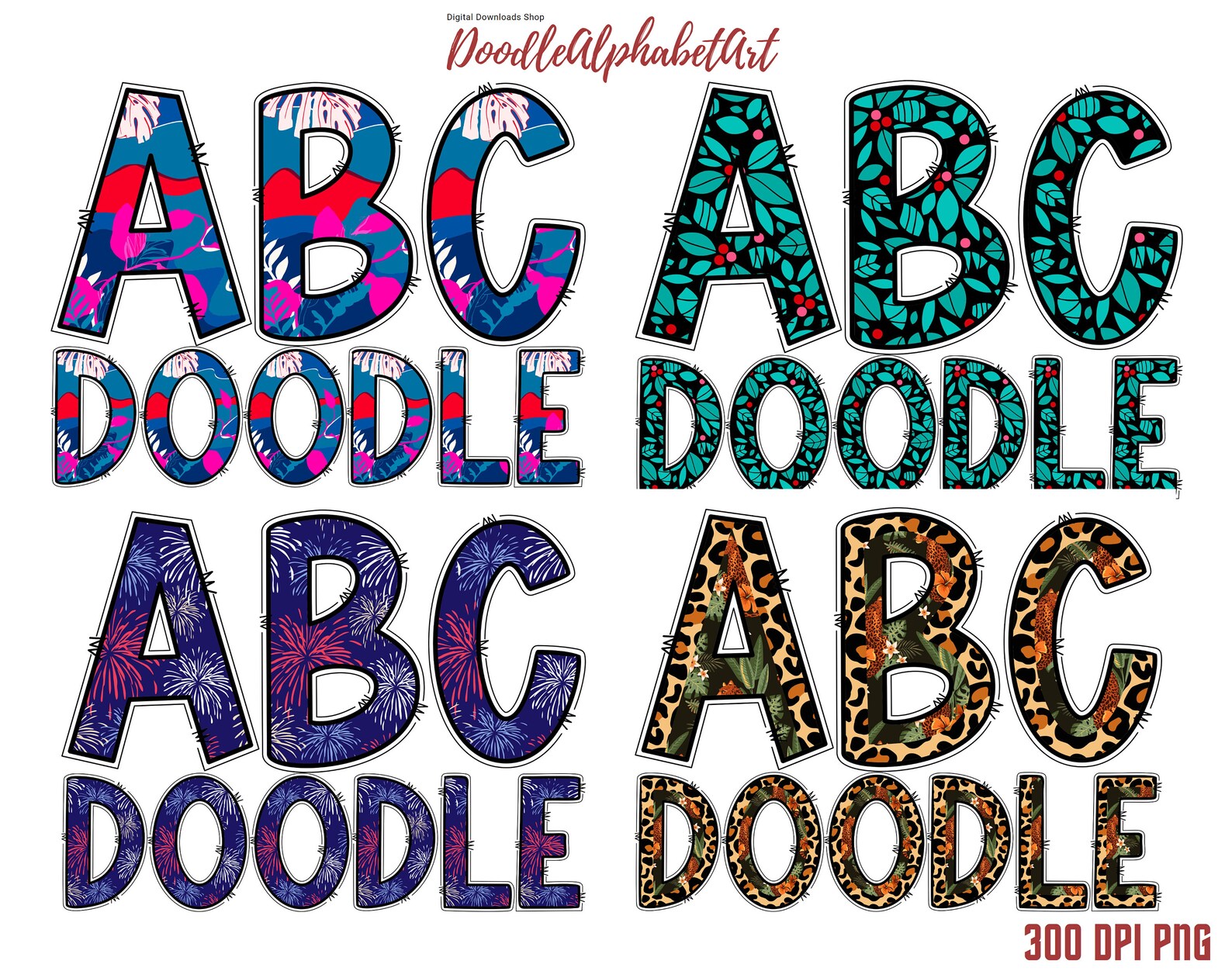 Mega Alphabet PNG Bundle Sets of Hand Drawn Digital Doodle Print ...