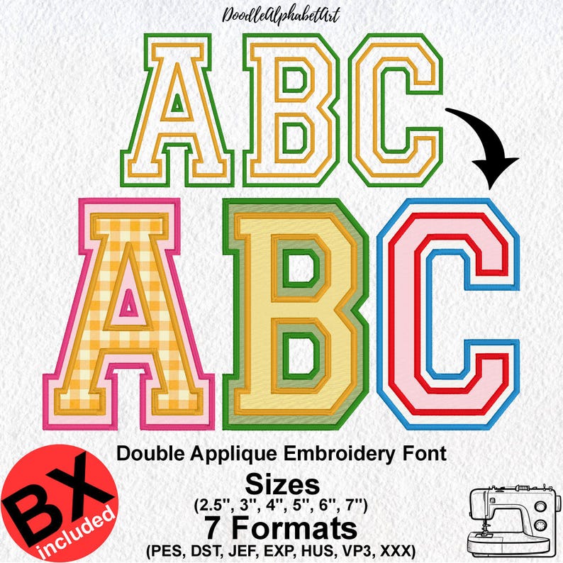Double Applique Varsity Embroidery Font BX | Machine Embroidery Two ...
