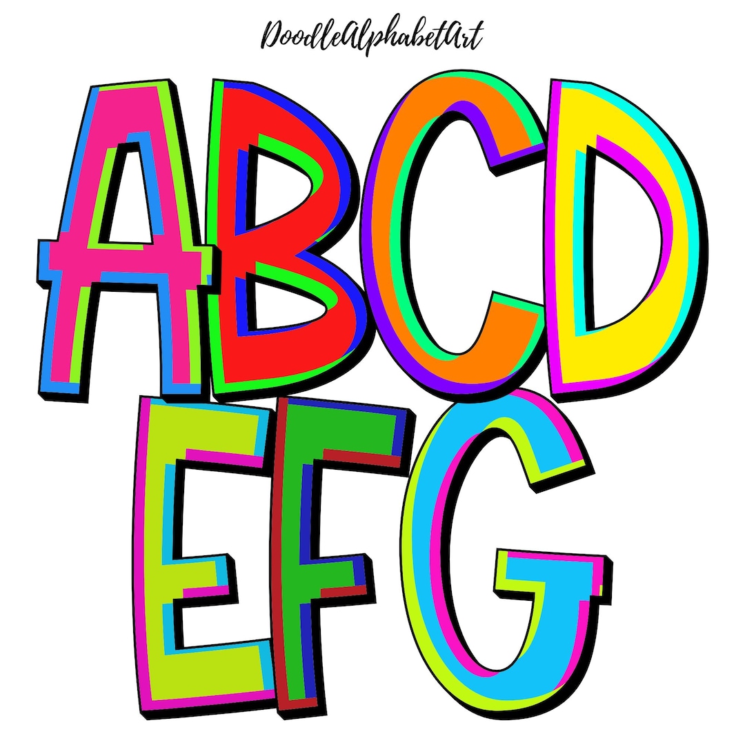 Funky Colorful Alphabet Letters PNG Bundle, 7 Alpha Pack, Pastel ...