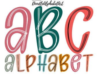 Scribble Letters Boho Doodle Alphabet PNG Bundle in 6 COLORS - Etsy