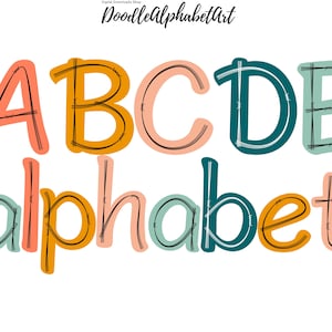 Bright Boho Color Scribble Alphabet Letters PNG, Doodle Alphabet PNG ...