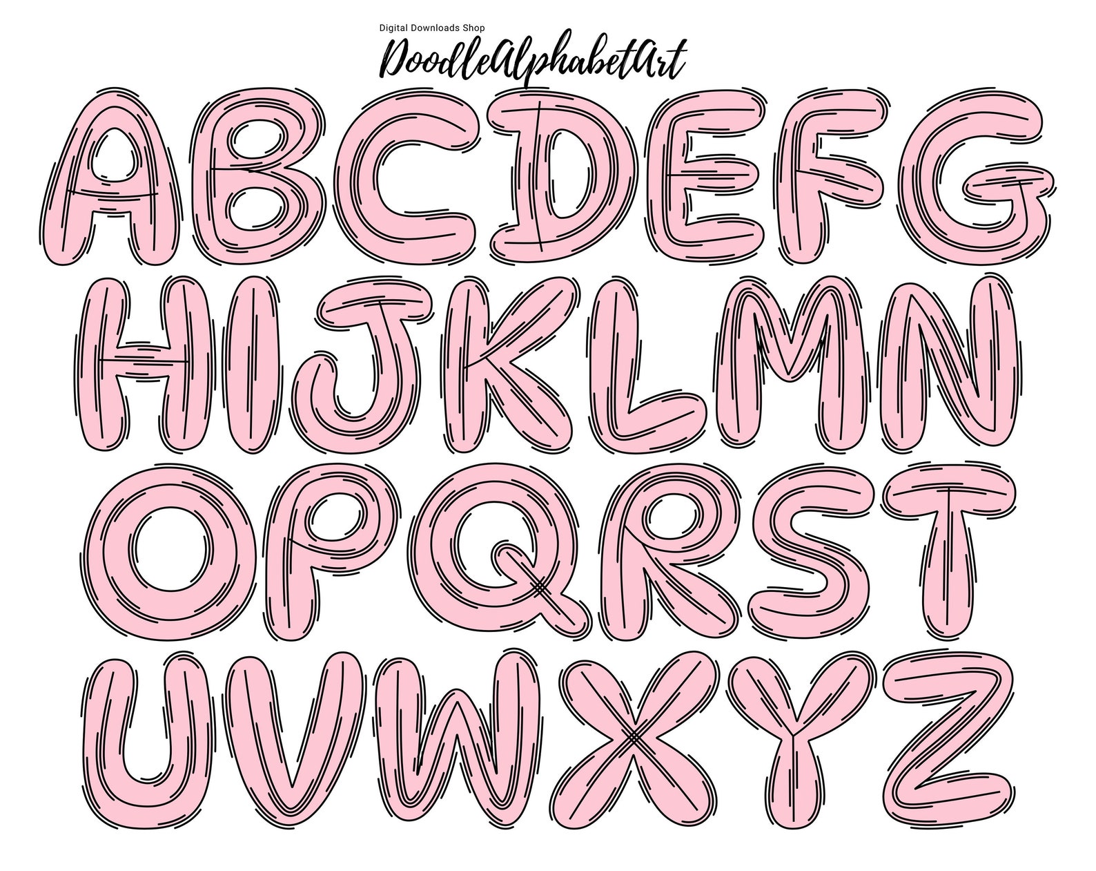 Hand-drawn Scribble Outline Doodle Alphabet PNG Bundle - Etsy