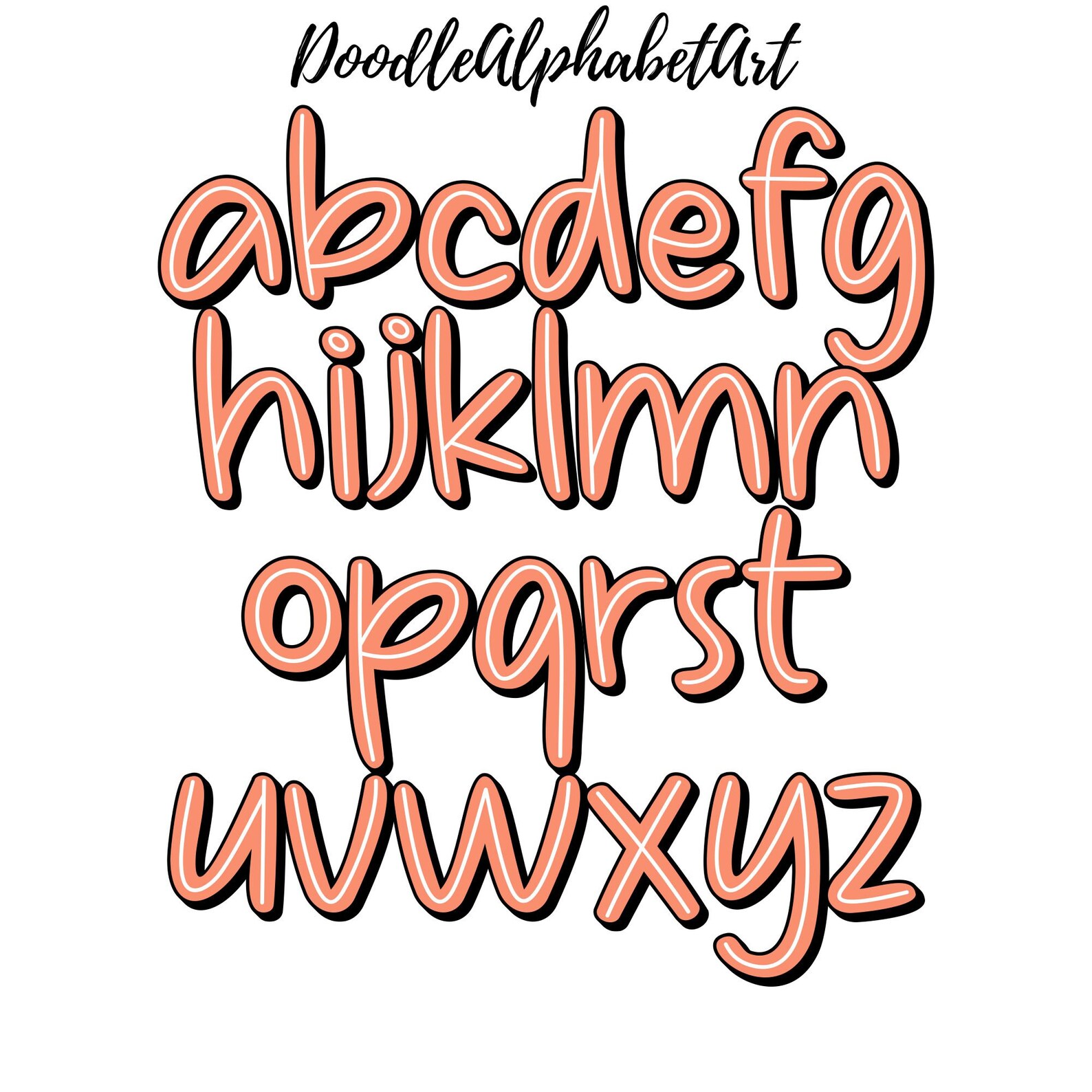 Retro Boho Alphabet PNG Bundle: White Center Line, Block Shadow ...
