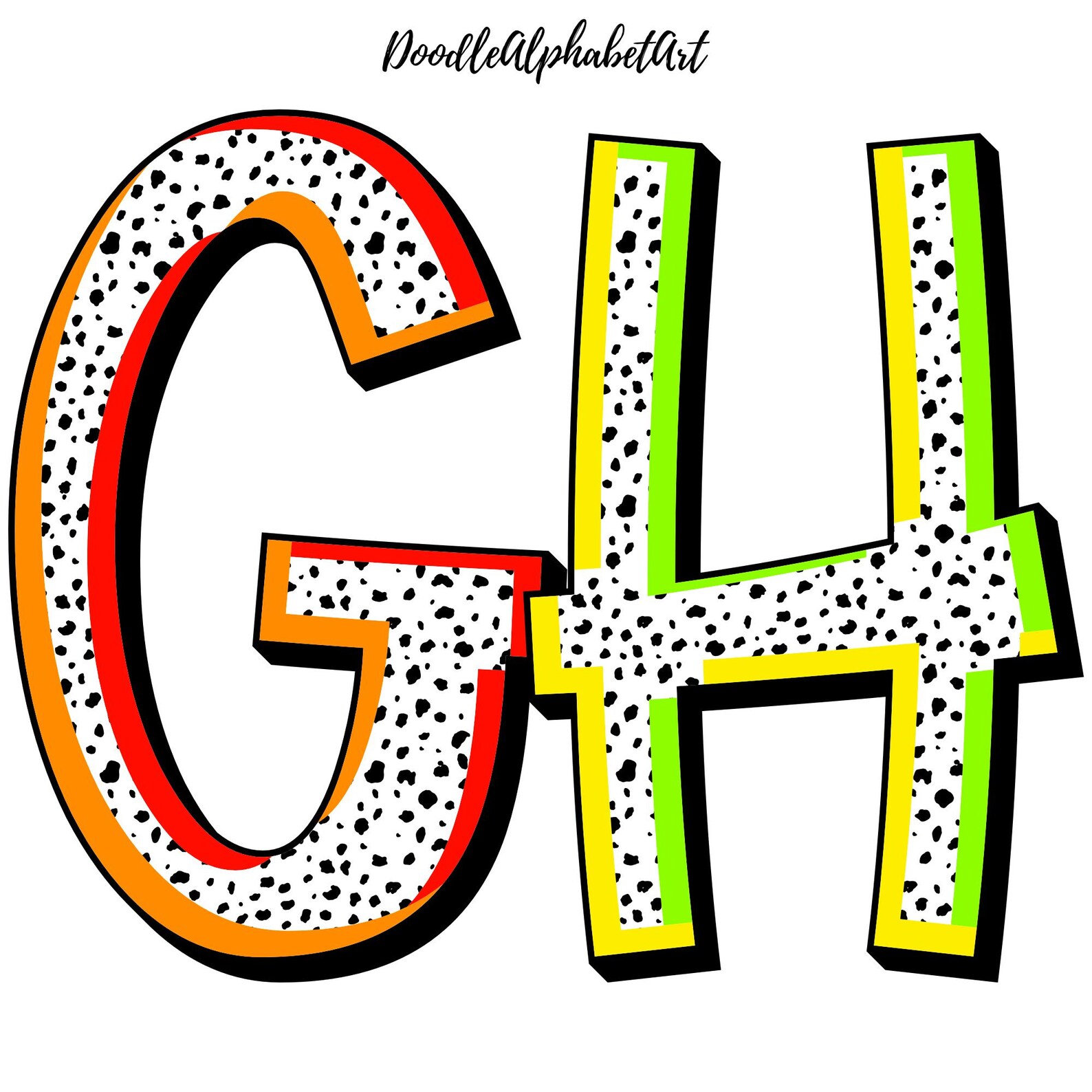 Funky Dalmatian Alphabet PNG: Colorful Doodle Letters (digital Download ...