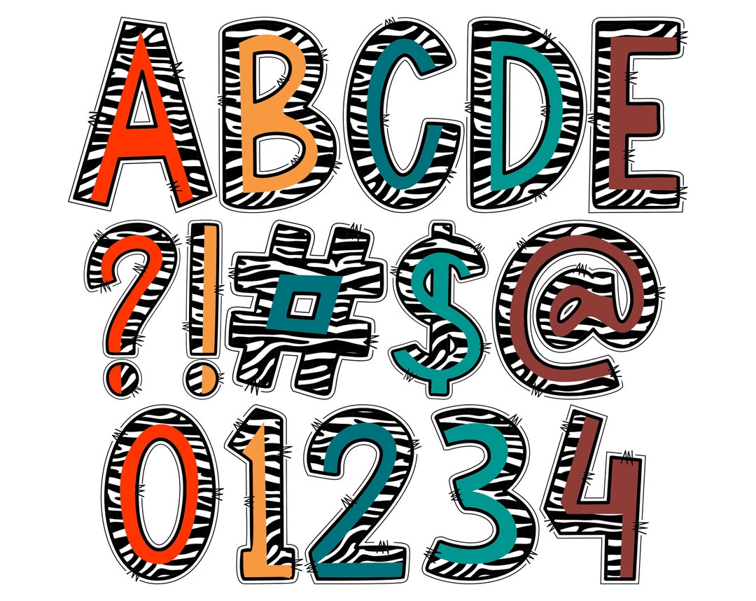 Half Zebra Animal Print Alphabet & Numbers PNG, Boho Doodle Zebra ...