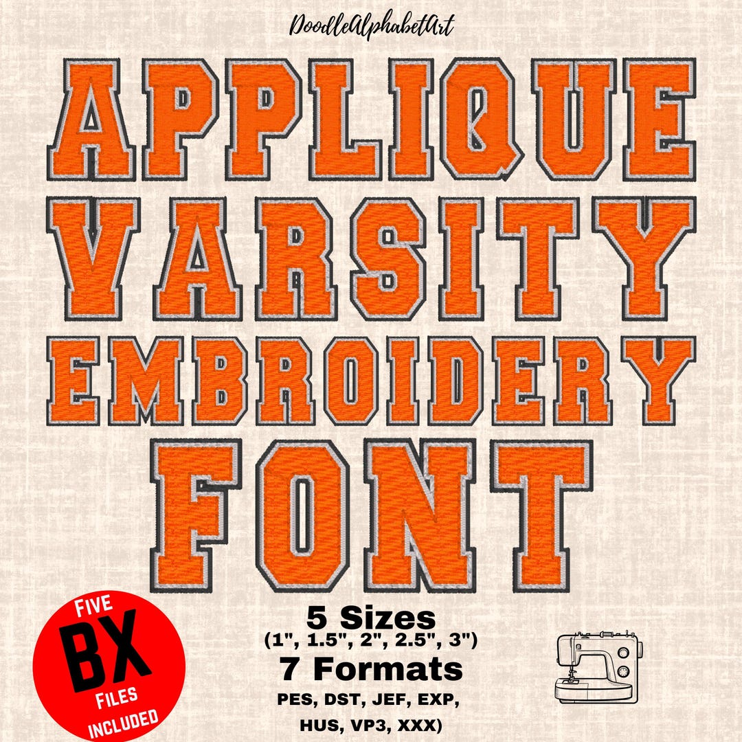 Varsity Applique Embroidery Font: Two-color Outline (digital Download ...