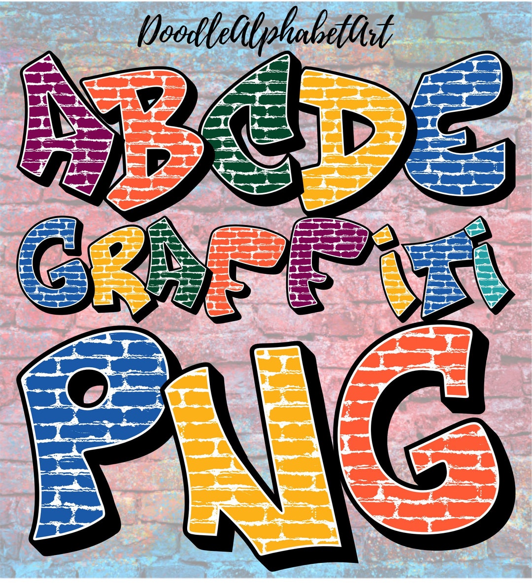 Graffiti Letters PNG Bundle, White Grunge Style Bricks, Bold Bright ...