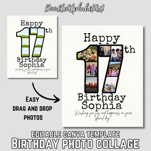 17th Birthday Photo Collage Canva Frame Template, Easy Drag and Drop ...