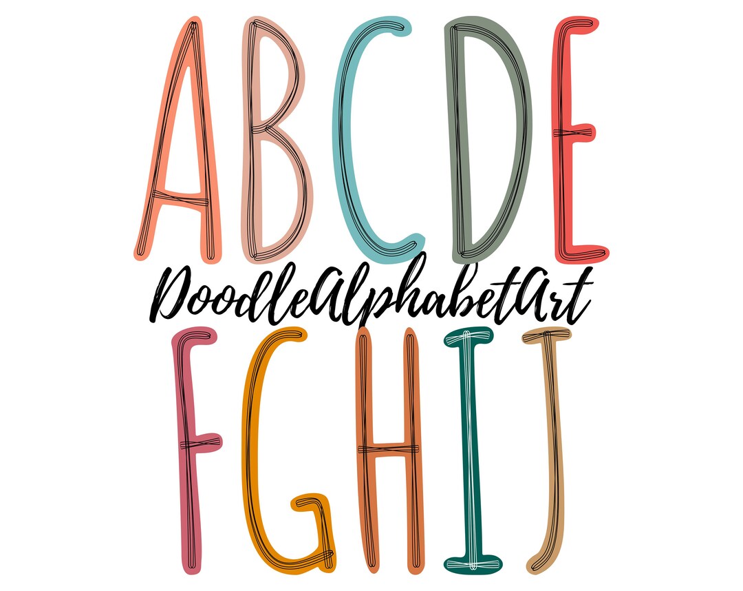 Boho Doodle Alphabet PNG Bundle: Handwriting Scribble Letters (digital ...