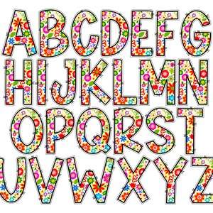 Seamless Flower Color Digital Alphabet Letters PNG, Hand Drawn Digital ...