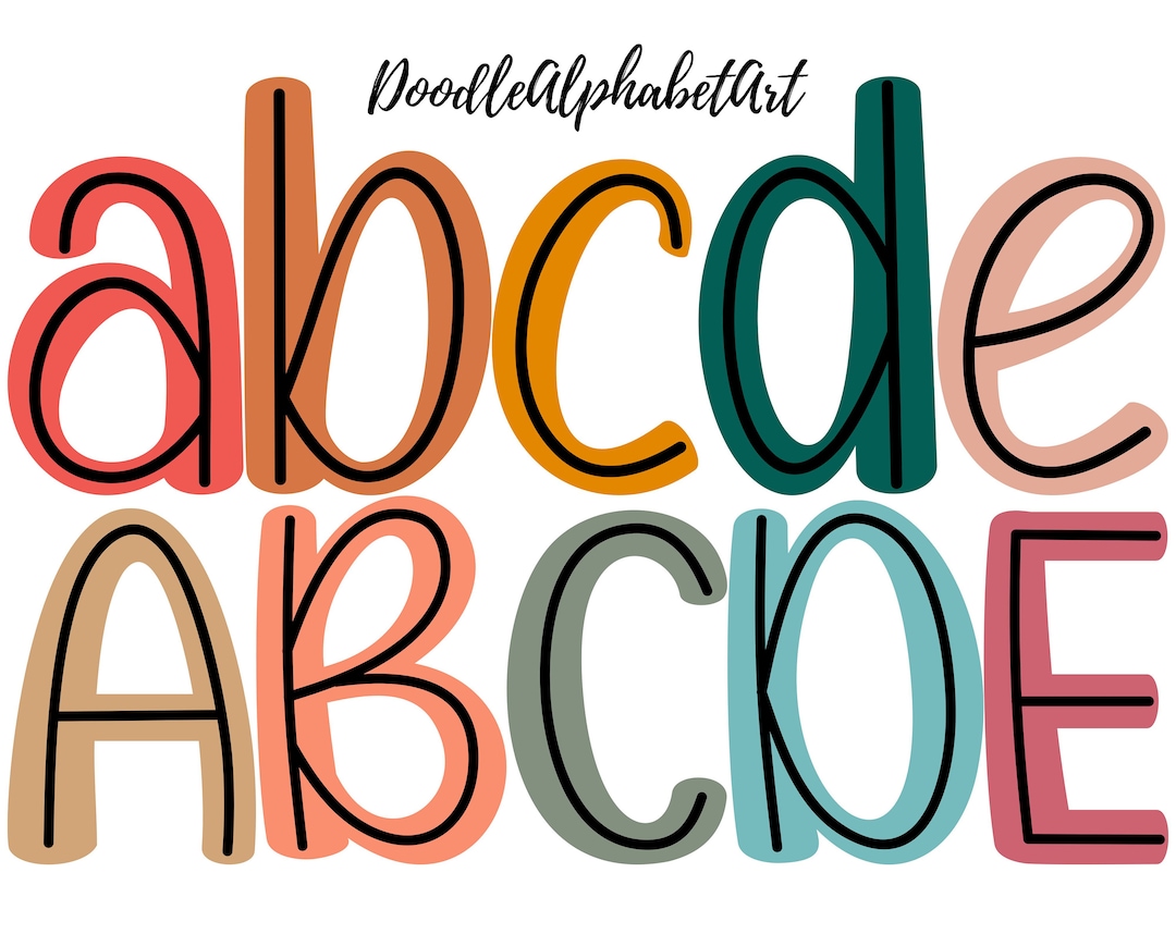 Boho Doodle Alphabet Letters PNG Bundle: Earthy Scribble Font (digital ...