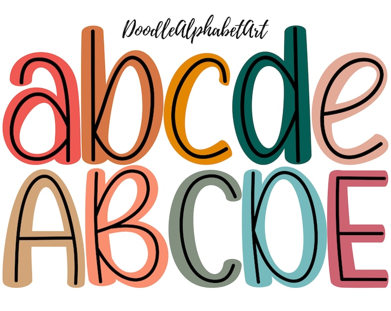 Boho Doodle Alphabet Letters PNG Bundle: Earthy Scribble Font (digital ...