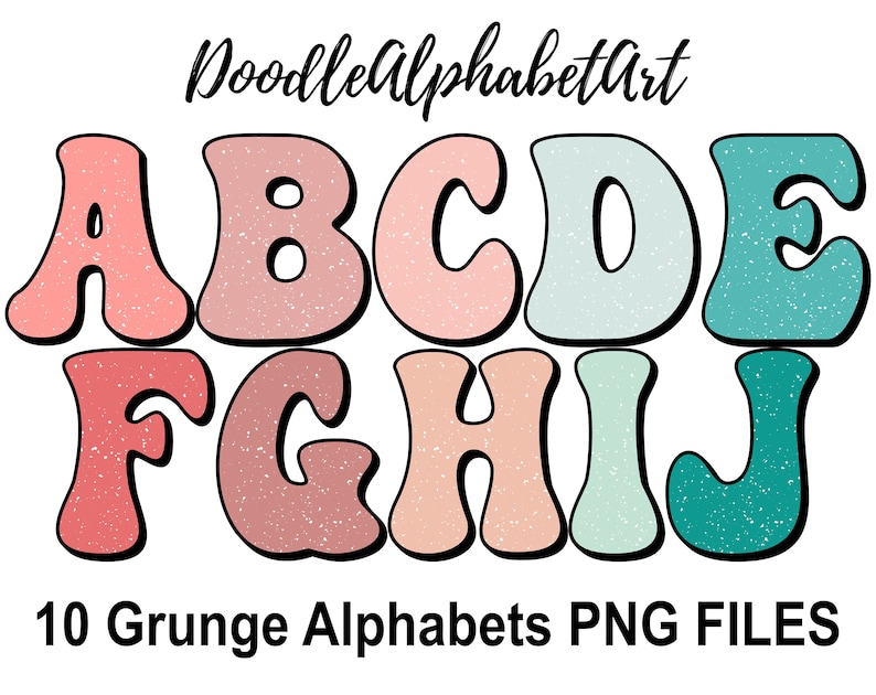 Grunge Retro Alphabet PNG: Distressed Font, Boho Colors (digital ...