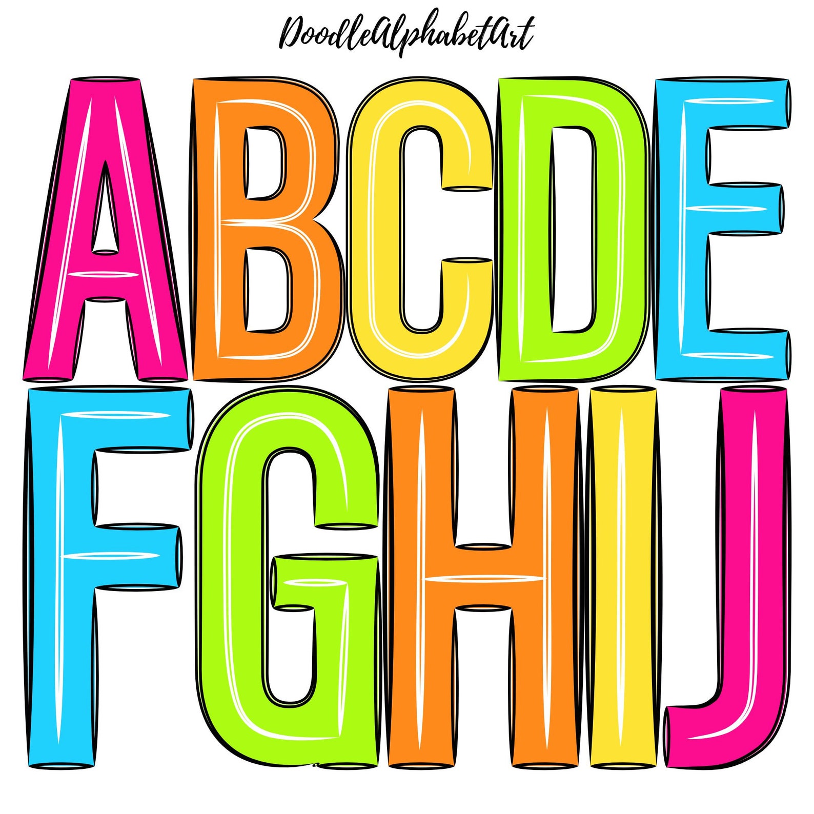 Neon Nights Alphabet PNG Bundle: Double Line Letters (digital Download ...