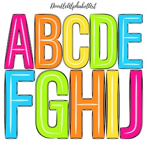 Double White Center Line Letters PNG Bundle, Bright Color Neon Nights ...