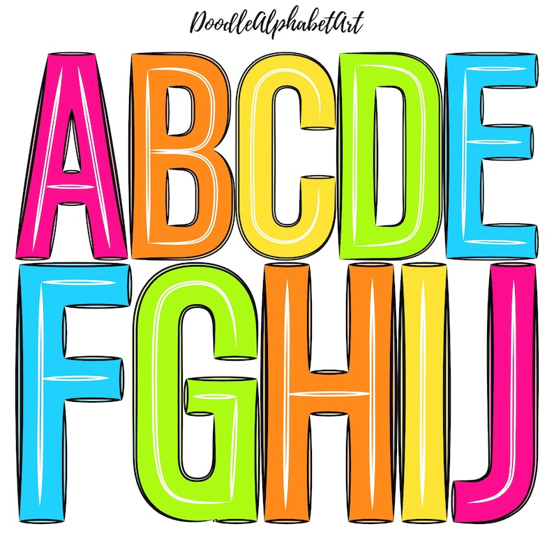Neon Nights Alphabet PNG Bundle: Double Line Letters (digital Download ...