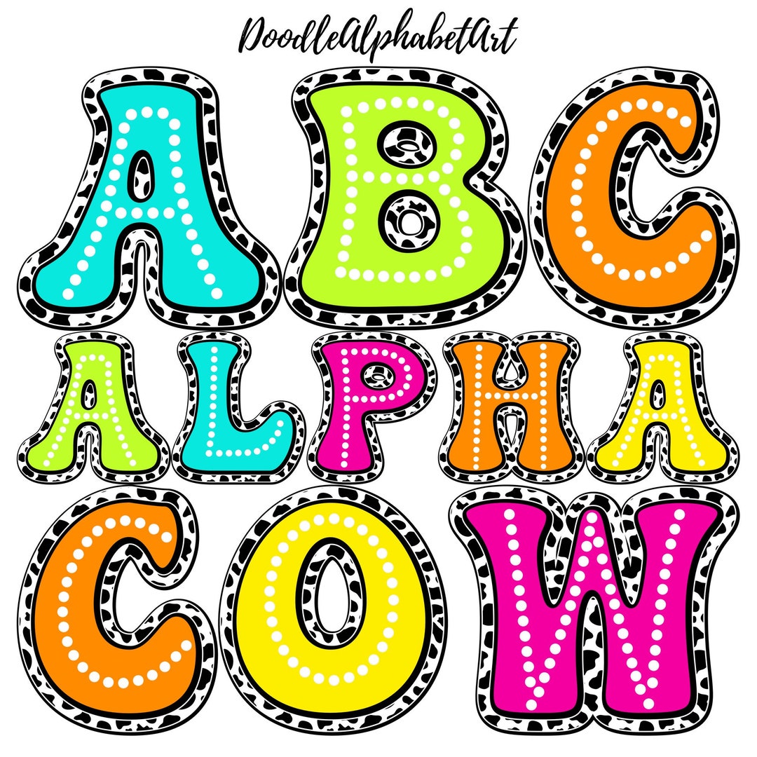 Cow Dots Groovy Letters PNG, Polka Dots Doodle Alphabet PNG, Bright ...