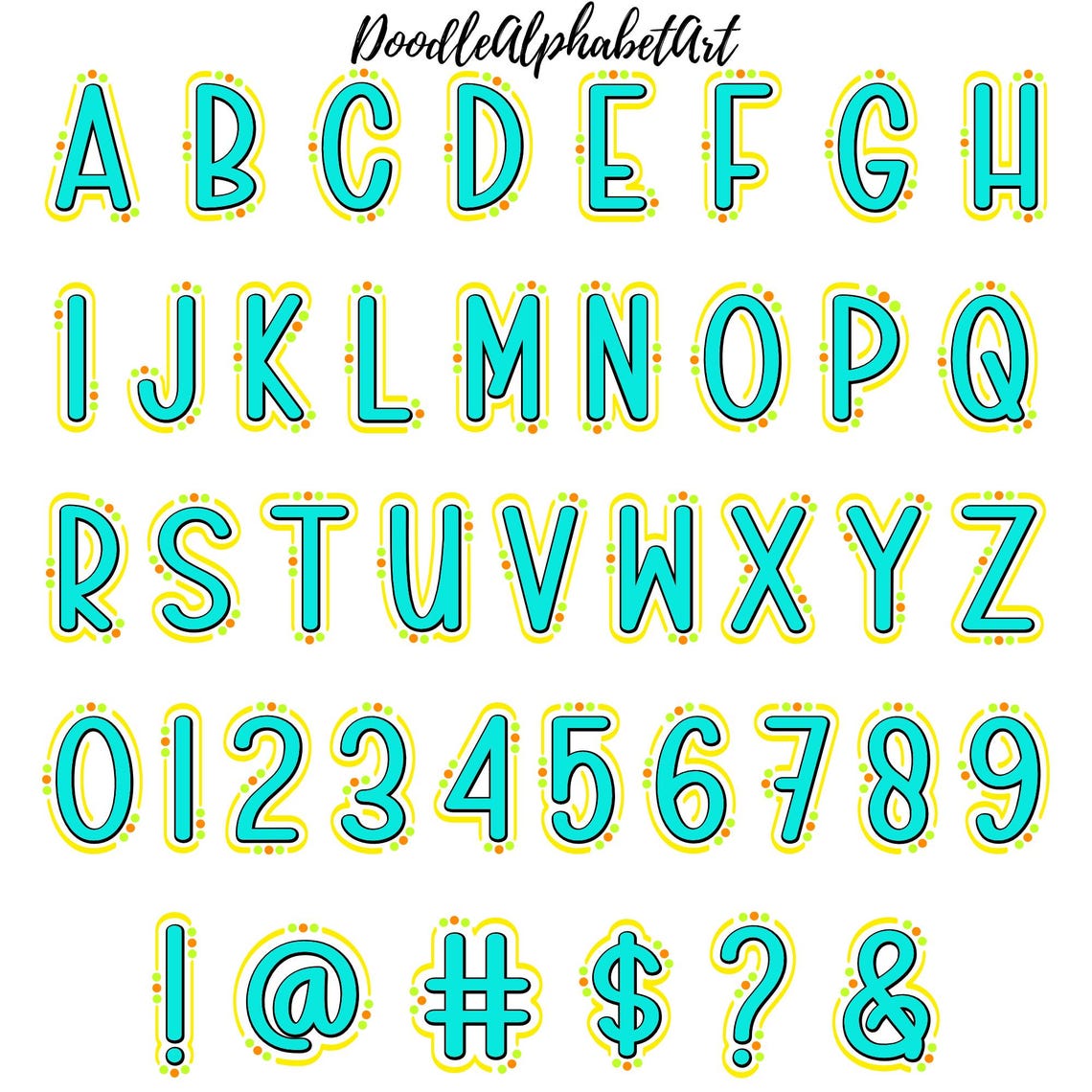 Doodle Alphabet PNG Bundle: Colorful Dots & Lines Fonts (digital ...