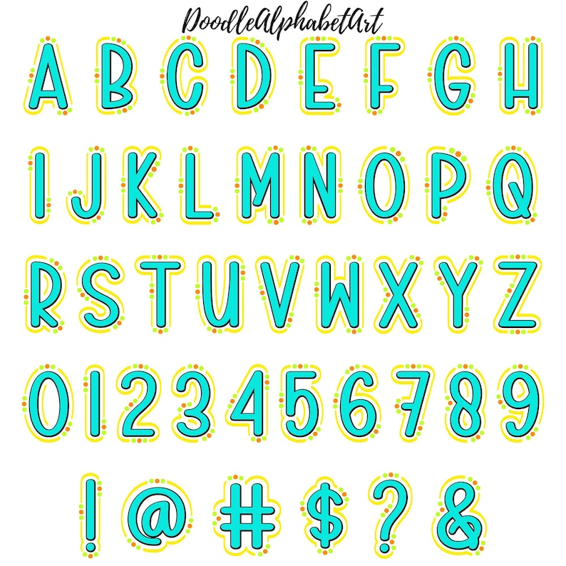 Doodle Alphabet PNG Bundle: Colorful Dots & Lines Fonts (digital ...