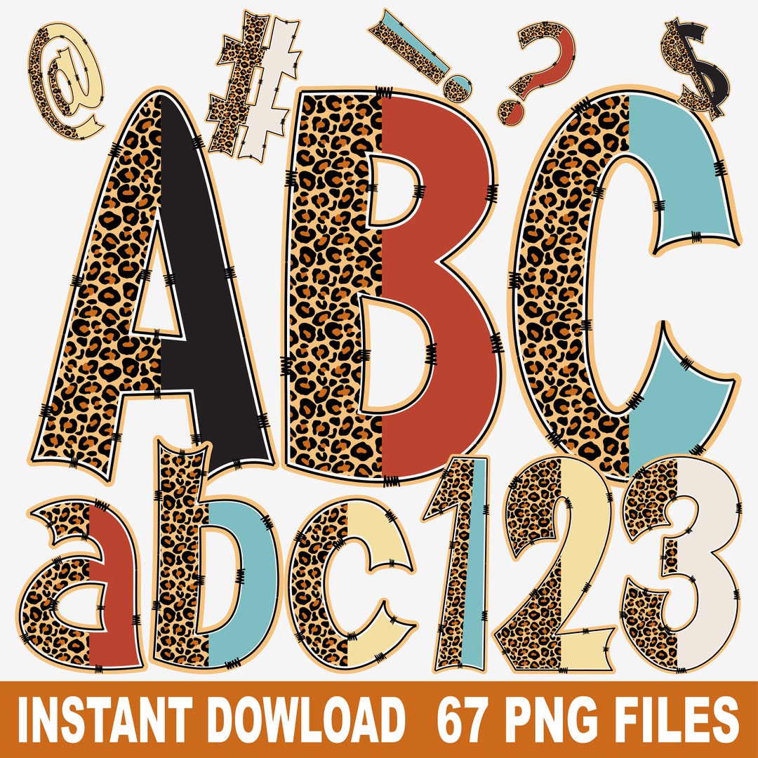 Half Leopard Color Digital Letters and Numbers PNG, Hand Drawn Digital ...