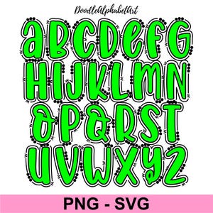 Outline Doodle Letters, Dots Blank Alphabet PNG SVG Bundle, Transparent ...
