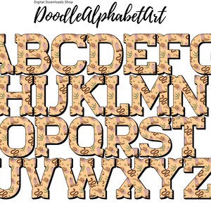 Western Doodle Alphabet Letters PNG Set, Boho Western Doodle Alphabet ...