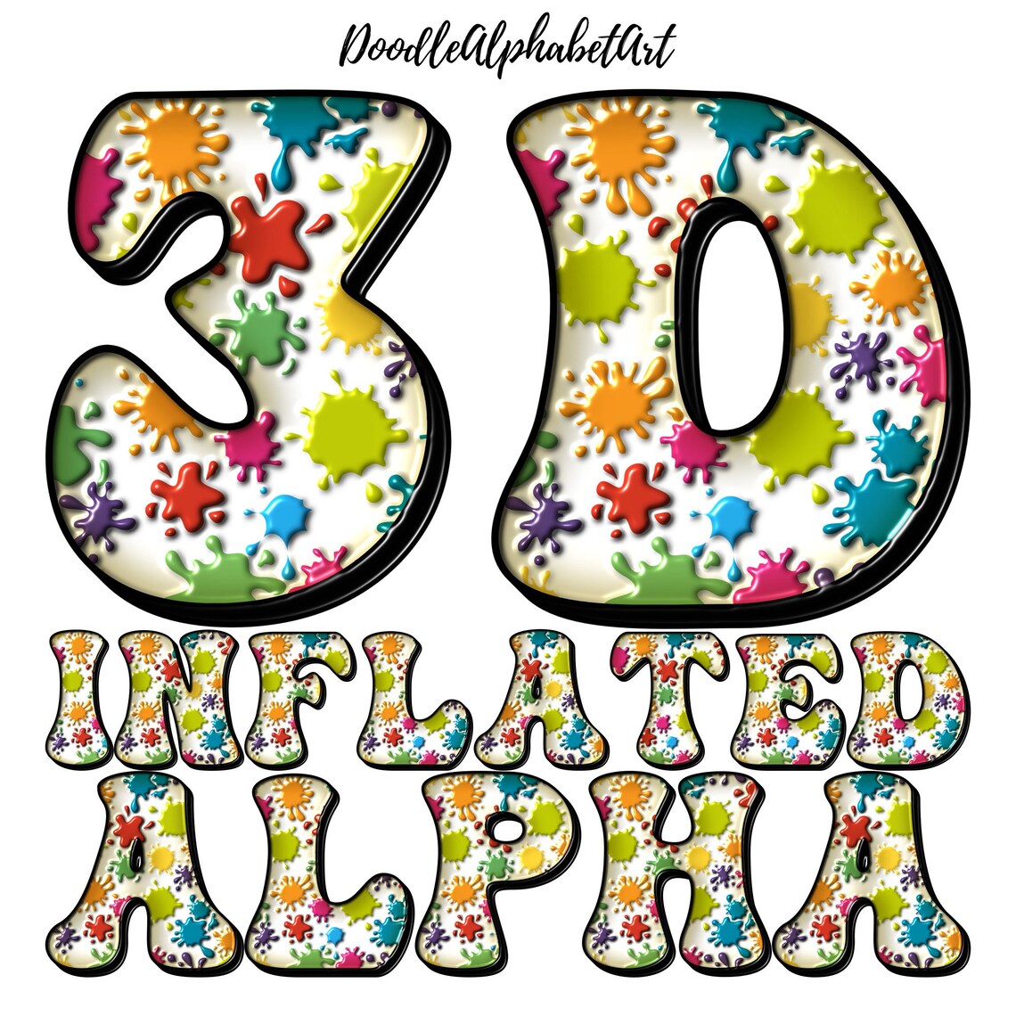 3D Paint Splatter Alphabet PNG: Retro Groovy Letters (digital Download ...
