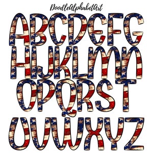 Digital Download, Patriotic American Flag Doodle Letters PNG, USA ...