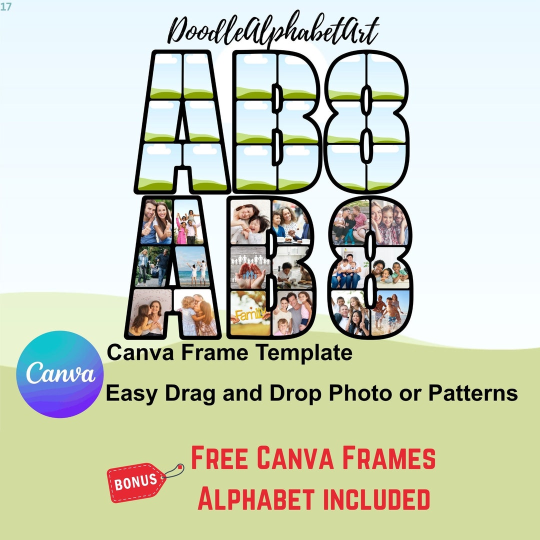 Photo Collage Canva Frame Template, Drag and Drop Letters and Numbers ...