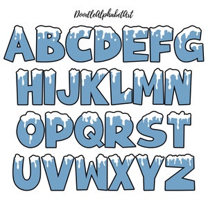 Winter Alphabet Snow Letters, Hippie Blue Color, Doodle Alphabet PNG ...