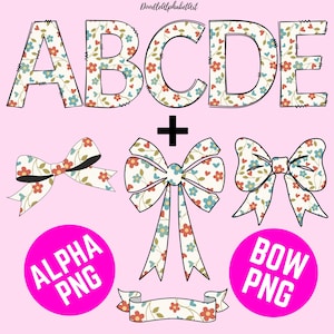 Colorful Floral Bow Coquette Clipart & Scribble Doodle Alphabet PNG ...