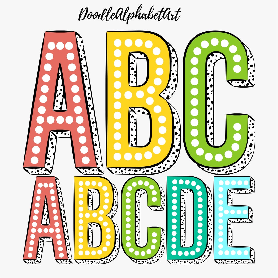 Retro Hand-drawn 3D Dalmatian Dots Alphabet Letters PNG Bundle, Summer ...