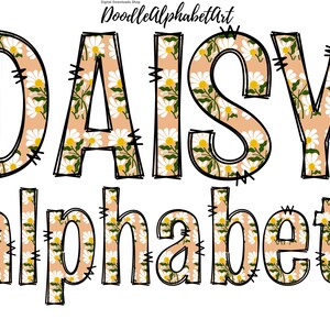 Daisy Flower Doodle Alphabet PNG With Tacao Color in Pattern, Hand ...
