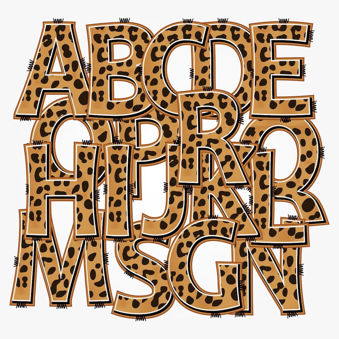 Leopard Print Doodle Digital Alphabet Letters Transparent Pngs, Hand ...