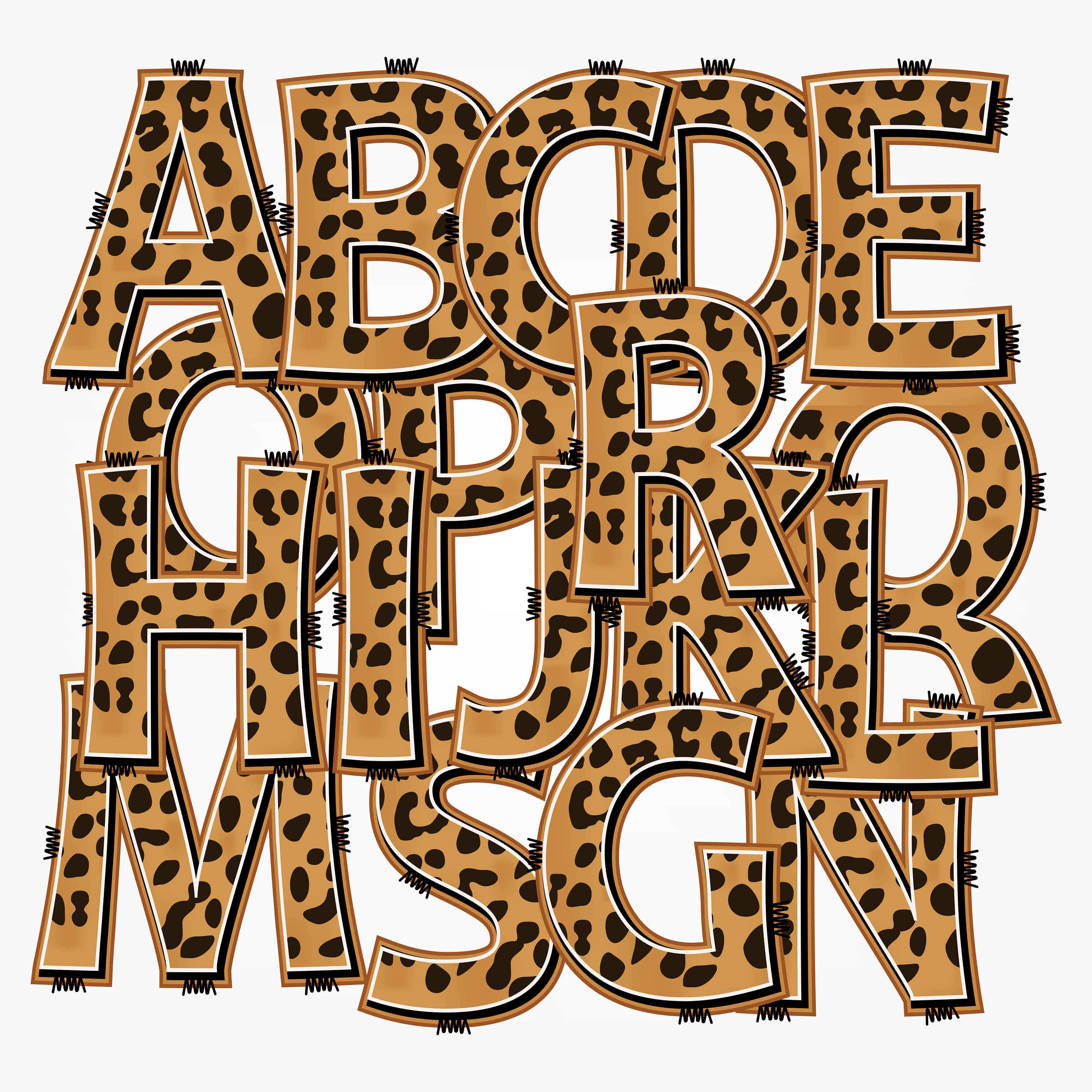 Leopard Print Doodle Digital Alphabet Letters Transparent - Etsy