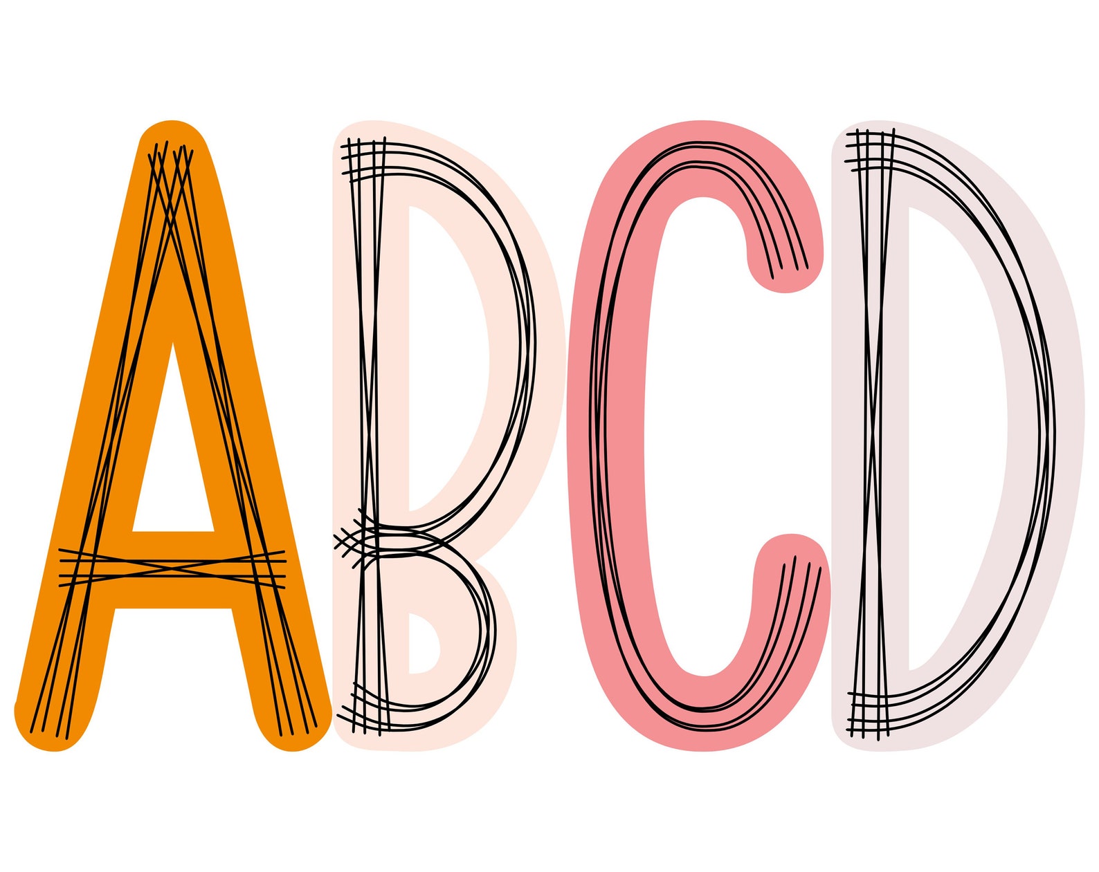 Scribble Letters PNG in 4 Colors Gold Drop Misty Rose Sea - Etsy