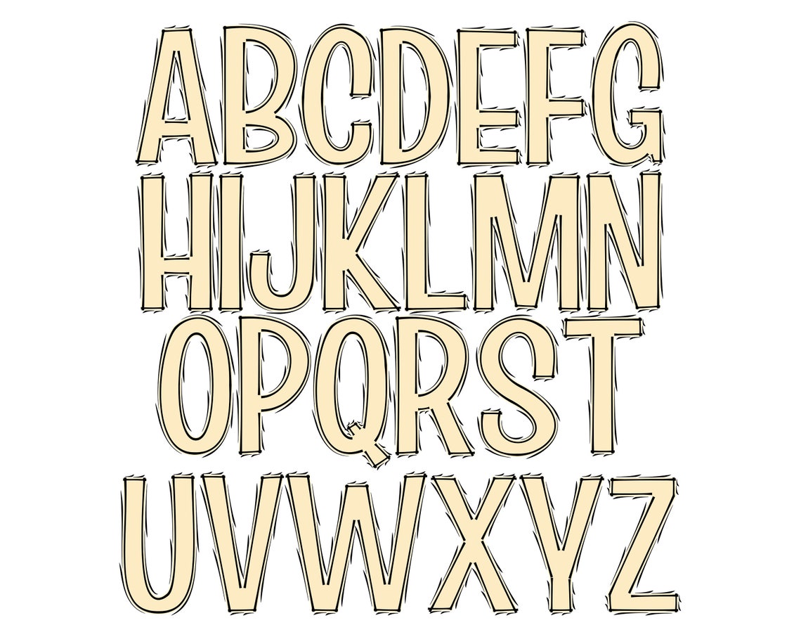 Boho Doodle Alphabet PNG Bundle: Wave Outline Letters (digital Download ...