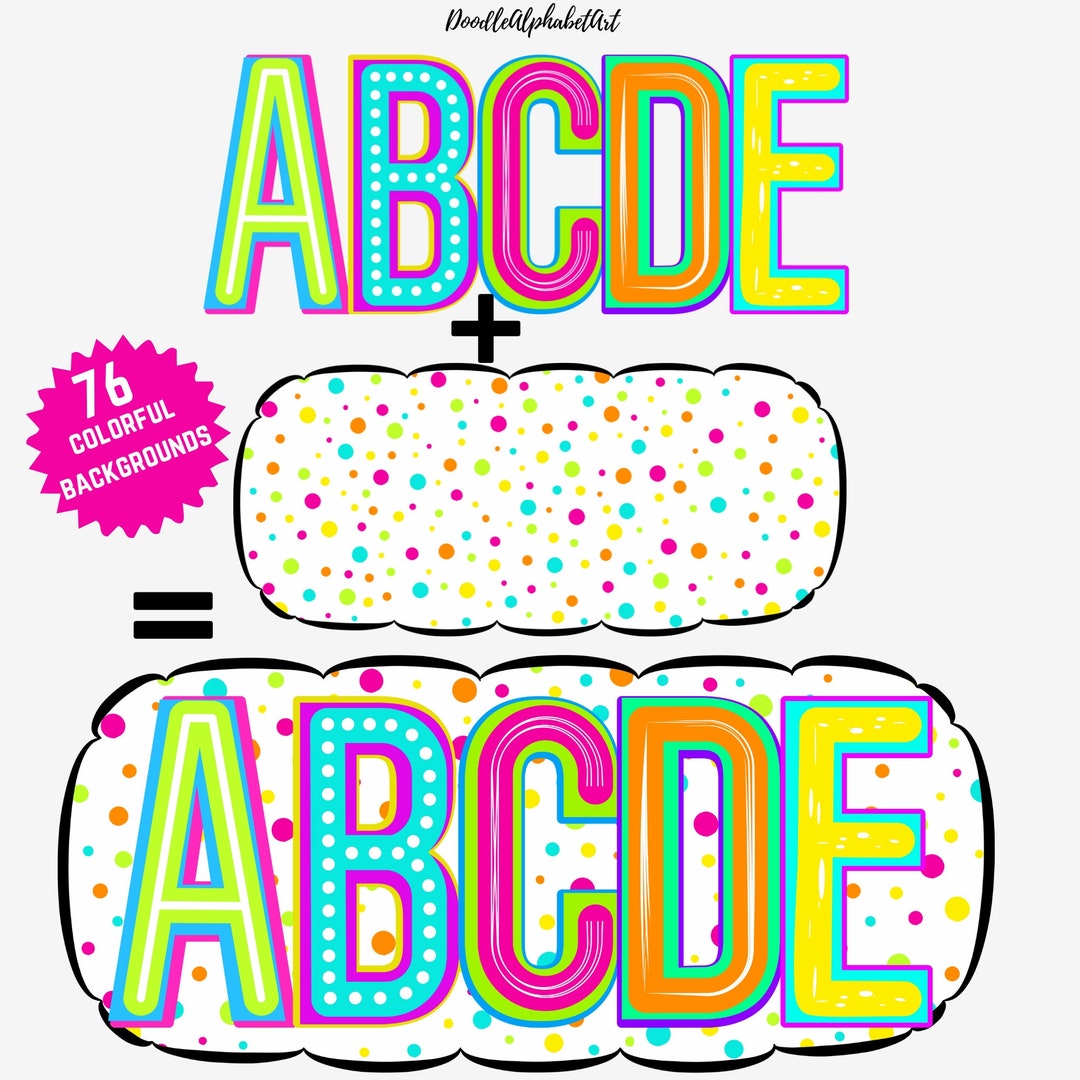 Funky Scribble Alphabet PNG: Colorful Backgrounds, DIY Designs (digital ...