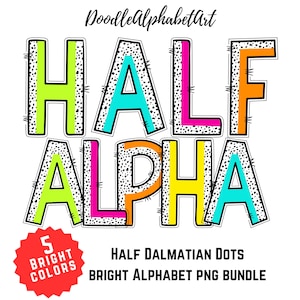 Half Dalmatian Doodle Alphabet PNG Bundle Mixed With Bright Color ...